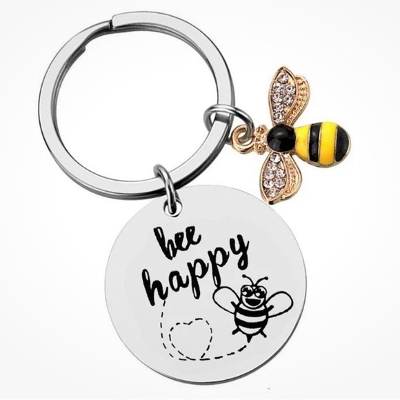 Accessories | Bumble Bee Happy Metal Charm Keychain Black Yellow Insect ...